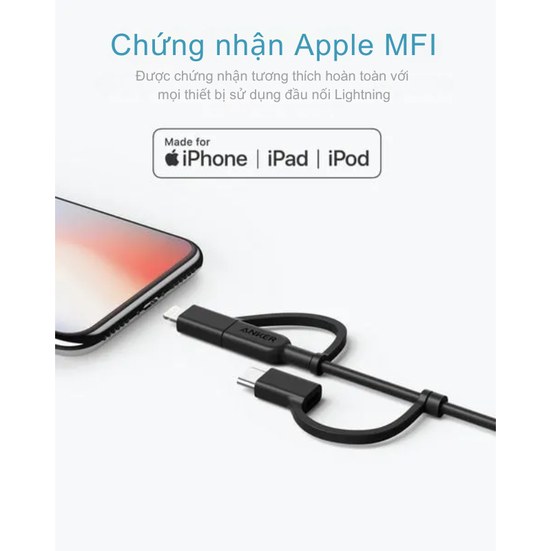 Anker A8436 - Cáp sạc Anker Powerline II 0.9M 3 in 1 (Lightning-Type C ...