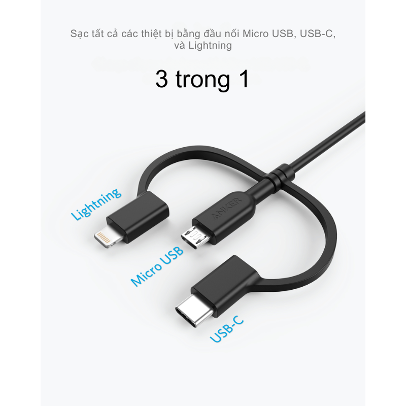 Anker A8436 - Cáp sạc Anker Powerline II 0.9M 3 in 1 (Lightning-Type C ...