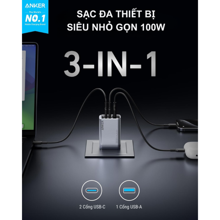 Củ Sạc nhanh Anker Prime A2688 công suất 100W PD3.0/IQ3.0/PPS2.0 2C+1A ...